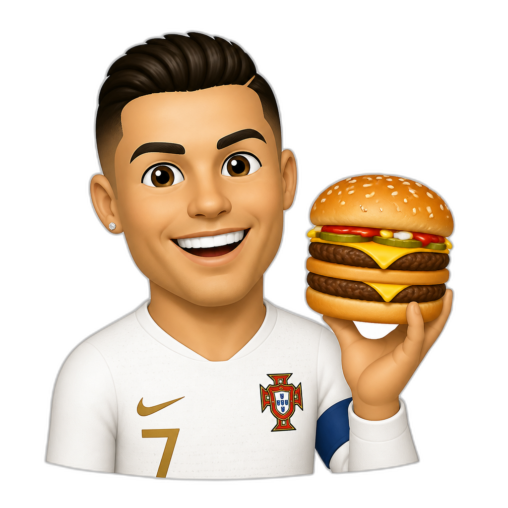 Ronaldo with a double double cheeseburger - AI Emoji Generator